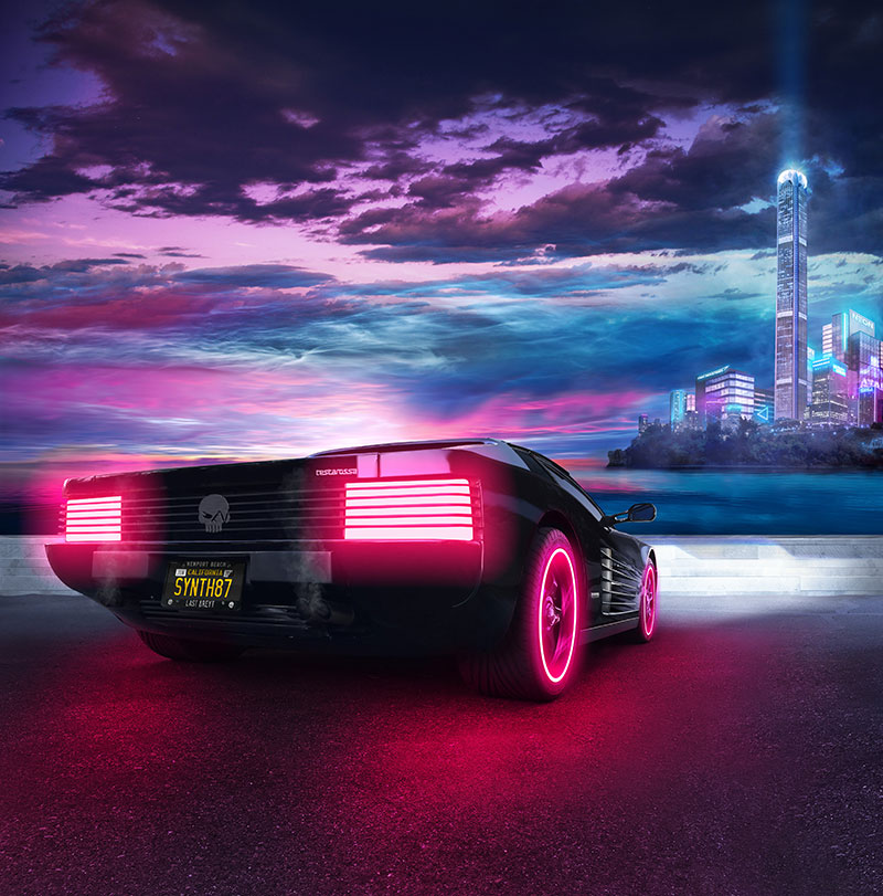 Ferrari Testarossa outrun visual design